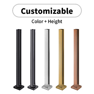 Glass Balustrade Post 37" Corner Post, 304 Stainless Steel Black Glass Railing Post with Spigot Slots & Sturdy Base for Steps, Balcony, Stairway, Deck, Patio Stairs(Cannot Add Handrail Version)