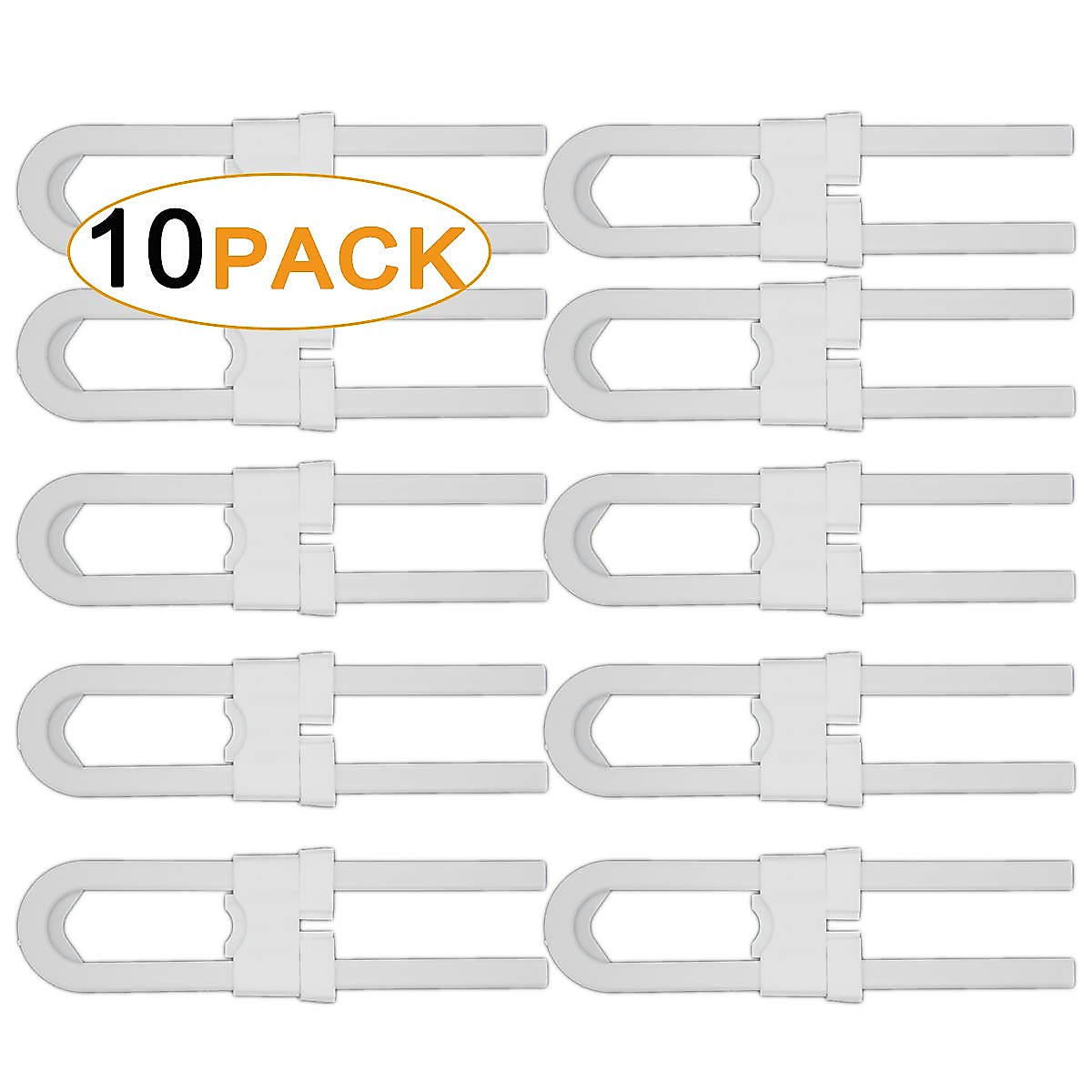 Child Proof Sliding Cabinet Lock - Baby Safety U Shaped Latch for Cupboard Doors Knobs and Handles (10 Pack)