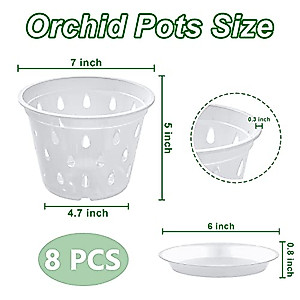 AAHGGBA Orchid Pot, 7 Inch 8 Pack Orchid Pots with Drainage Holes and Saucers Clear Plastic Orchid Pots Provide Good Air Circulation Garden Planters Pots for Indoor and Outdoor Use
