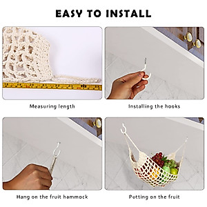 Ycsst Hanging Fruit Hammock Under Cabinet - fruit and veggie basket - macrame fruit hammock for Kitchen Décor - Storage That Saves Counter For More Counter Space at Home, Boat, or Rv,with 4 Hooks.