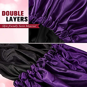 Geyoga 4 Pieces Satin Sleep Cap for Women Adjustable Satin Bonnet Large Sleep Bonnet Hair Bonnet Cap for Sleeping for Natural, Long and Curly Hair