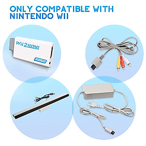 Xahpower 4 in 1 Accessories Bundle Kits for Wii, AC Power Supply Adapter + Composite Audio Video Cable + Wii to hdmi Converter and Wired Infrared Ray Sensor Bar Compatible with Nintendo Wii
