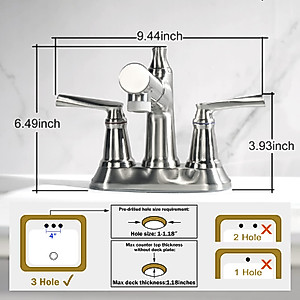 LEITECHUWEI Bathroom Faucet with Pull Out Sprayer for 3 Hole,4 Inch Centerset Utility Sink Faucet,Brushed Nickel Bathroom Sink Faucet for Vanity Faucet Lavatory Faucet Rv Faucet Indoor Outdoor Faucet