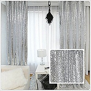 TRLYC Shiny Sequin Backdrop Curtains for Wedding Party Decor (2 Panels, W2 x H8FT,Sliver)