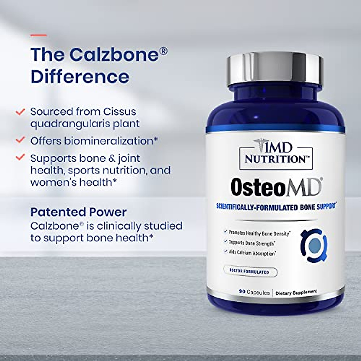 1MD Nutrition OsteoMD for Comprehensive Bone Support - Calcium Supplement for Women and Men - Promote Bone Density w/Calcium with Vitamin D - Calcium Hydroxyapatite w/Vitamin D3 & K2-90 Capsules