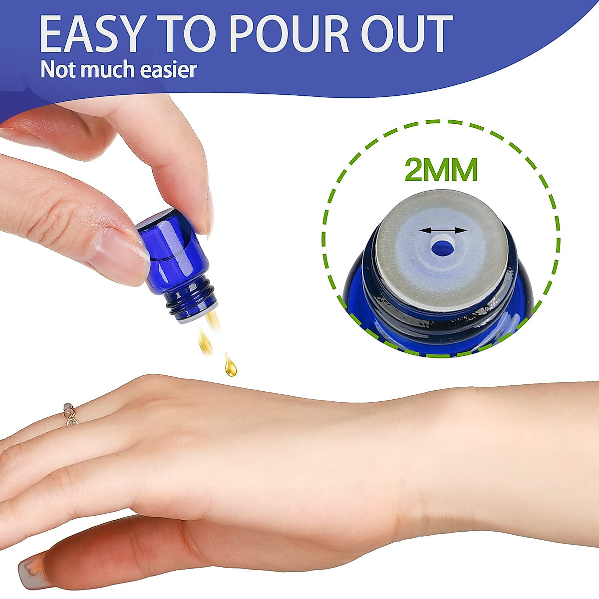 Teenitor Essential Oils Sample Bottles, 36 Pcs 2 ml (5/8 Dram) Cobalt Blue Oil Bottles For Essential oils, Amber Glass Vials With 2 Free Glass Transfer Eye droppers