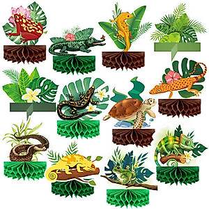 12 Pcs Reptile Honeycomb Centerpieces Jungle Animal Birthday Party Decorations DIY Assemble Reptile Party Favors Snake Lizard Honeycomb Centerpieces for Birthday Baby Shower Decor, Photo Booth Props