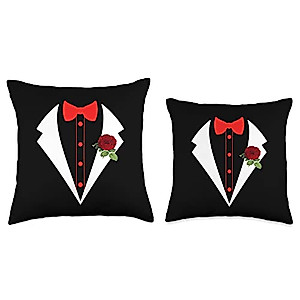 Funny Tuxedo With Red Flower Wedding Gifts. Funny Tuxedo with Red Flower Wedding Fake Tux Bachelor Prom Throw Pillow, 18x18, Multicolor
