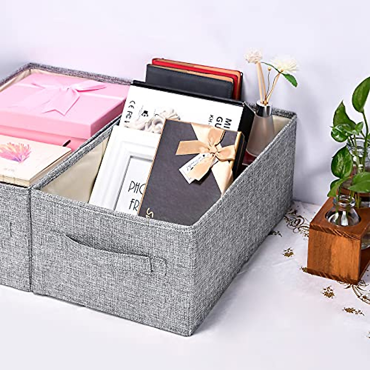 KINGSUSLAY Collapsible Fabric Storage Basket, Storage Bins and Baskets for Organizing, Perfect for Easter Gift Stuffers, Clothes, Nursery, Toys,Closet Bins(Grey-3PCS, 16.15x10x6.5Inch)