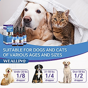 WEALLIN Hemp Oil for Dogs and Cats - Omega-3, 6, 9 Rich Organic Extract - Eases Pet Anxiety, Pain, Skin & Coat Health - Stress Relief, Hip & Joint Support - Calming Treats (4 Pack)