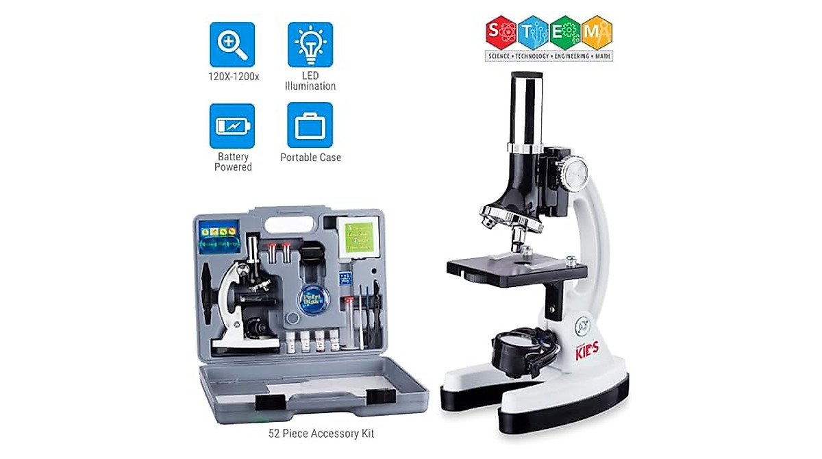 AmScope 1200X Beginner Microscope STEM Kit - Explore Science