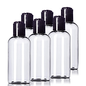 4oz Plastic Clear Bottles (6 Pack) BPA-Free Squeeze Containers with Disc Cap, Labels Included
