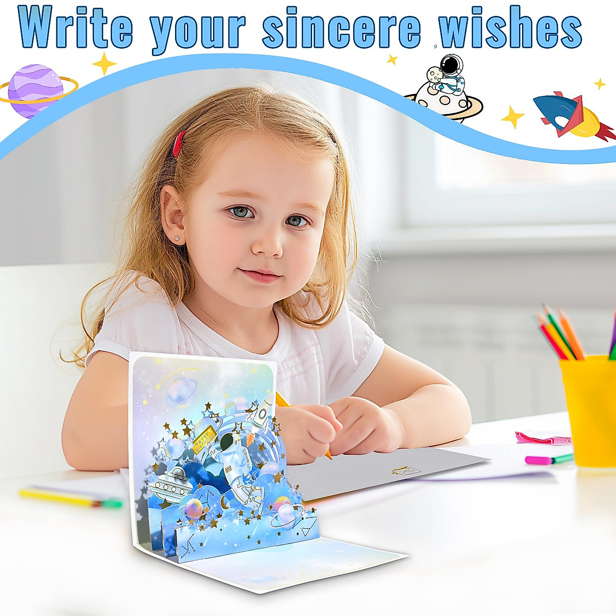 GREETING ART Happy Birthday Pop Up Card,Spaceman Birthday Pop Up Card,Astronaut Birthday Card,Space Shuttle Birthday Card, Astronaut Card, Space Card,Kids &Adults Pop Up Birthday Card