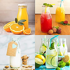 SUPERLELE 12pcs 12oz Glass Juice Bottles, Reusable Glass Bottles with Caps and Straws, Glass Bottles for Juicing, Milk, Smoothie, Drinking and Other Beverages