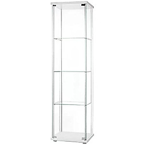 Zacis 4-Tier Glass Display Cabinet with Glass Door, 5mm Tempered Glass Curio Cabinet Collection Display Case, Floor Standing Glass Curio Cabinet Showcase,17" W x 14.5" D x 64" H (White)
