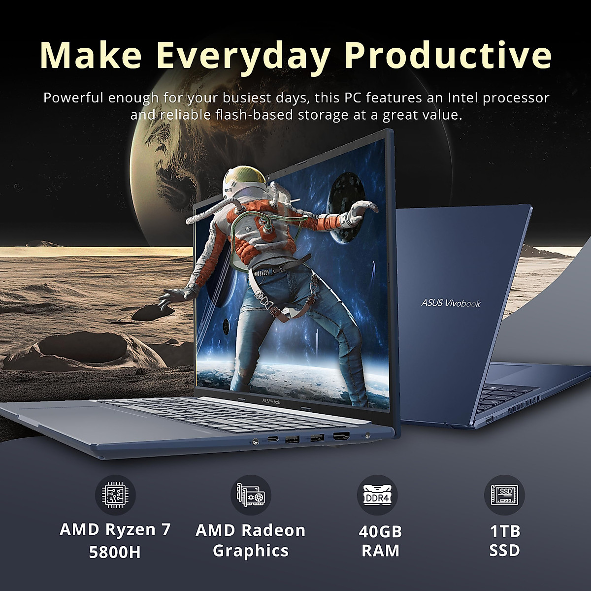 ASUS Vivobook 16X 16 FHD Business Laptop, AMD Ryzen 7 5800H, 40GB RAM, 1TB PCIe SSD, AMD Radeon Graphics, HD Camera, WiFi 6, Bluetooth, Blue, Win 11, 32GB Hotface USB Card