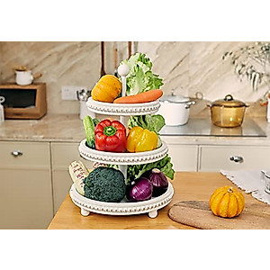 SwallowLiving Farmhouse 3 Tier Tray, White Three Tiered Tray Wood Stand with Shabby Chic Beaded for Home & Kitchen or Coffee Bar Decorations, 12.4 x 12.4 x 16.5 inchs