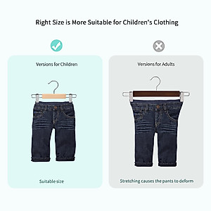 Nature Smile 20 Pack 10.2 Inches Unfinished/Natural Kids Baby Toddler Infant Children Solid Wooden Pants Skirts Hangers Wood Trousers Bottom Hangers with 2-Adjustable Clips 360° Stronger Swivel Hook