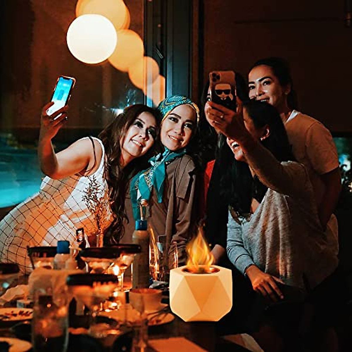 Tabletop Fire Pit, Concrete Table Top Fire Pits Bowl, Mini Fireplace Portable Rubbing Alcohol Burner with Extinguisher Lids, Roast Marshmallow or Make S'Mores for Indoor, Outdoor, Garden, Balcony