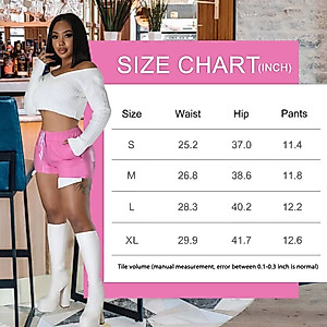 Aotasely Latex Tight Faux Leather Mini Shorts for Women Sexy PU Coated Shorts Deep Pockets Patchwork Nightwear Pink L