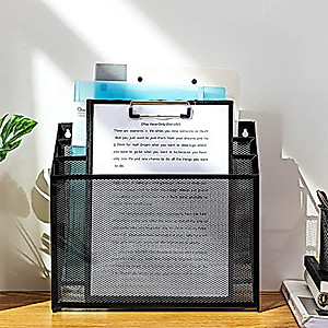 Amazon Basics 3 Tier Wall Mounted File Organizer, Metal Mesh Hanging Office Holder, Black