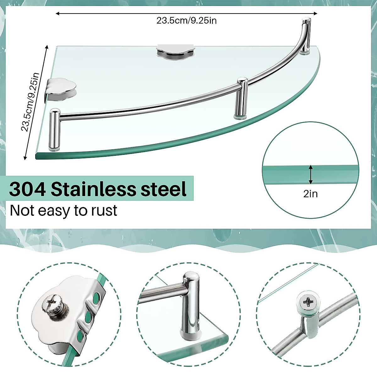 4 Pcs Corner Shower Shelf 2-Tier Glass Corner Shelf Stainless Steel Wall Mounted Corner Bathroom Organizer for Storing Bottle Shower Gel Shampoo Brush, 9.25 Inches