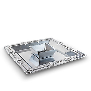Arthur Court Equestrian Chip and Dip Platter in Bit Pattern with Removable Bowl - Sand Casted in Aluminum with Artisan Quality Hand Polished Designer Tarnish-Free Horse Décor 15 inch Square