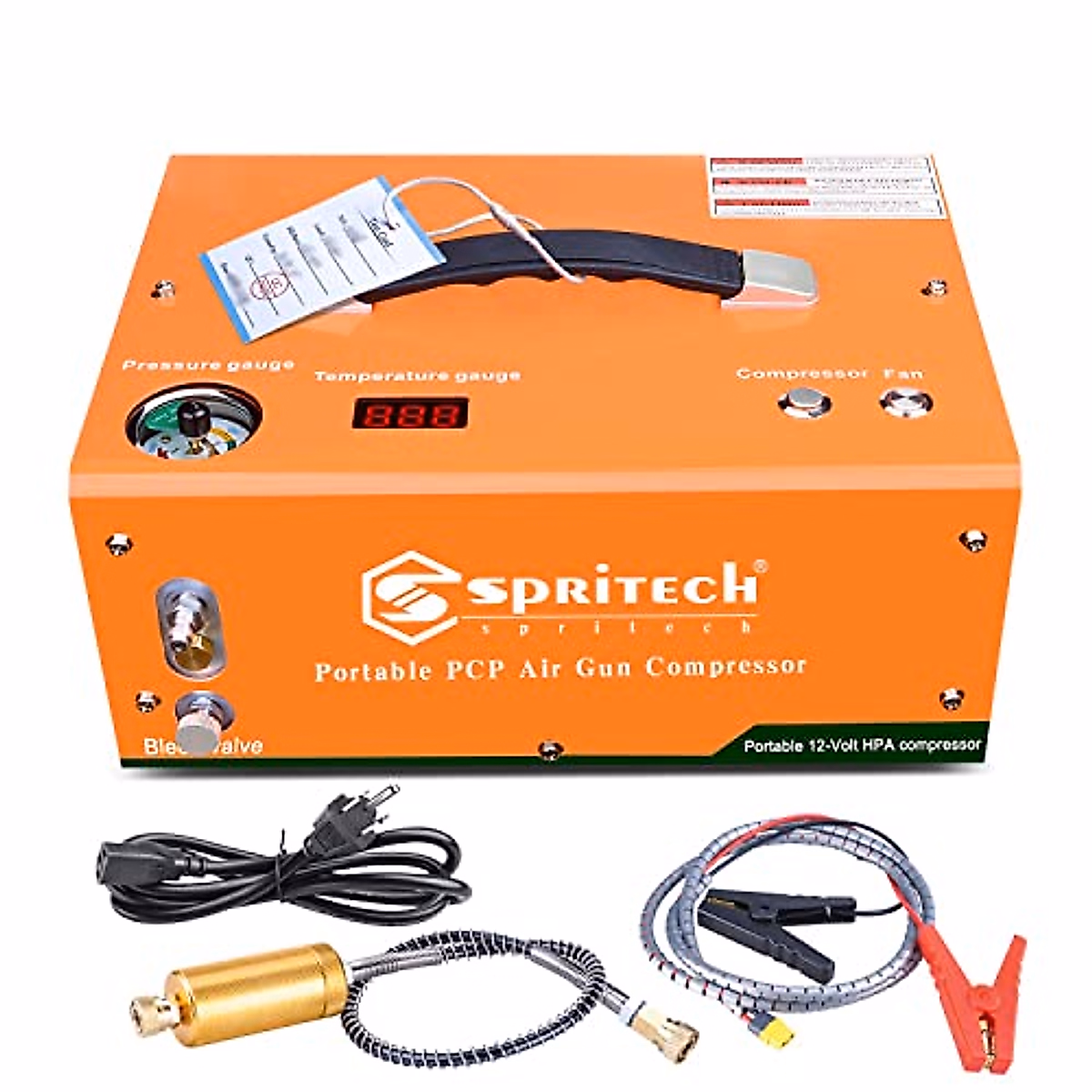 Spritech PCP Air Compressor,Auto-shutoff 4500Psi/30Mpa Oil/Water-Free Set-pressure Air Gun and Paintball Tank Pump with Water/Oil Separator,Built-in Power Adapter(110V AC or 12V Car Battery)