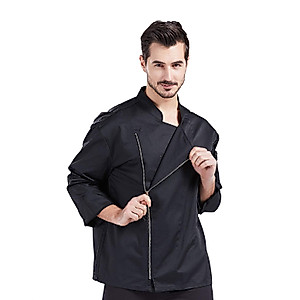 Nanxson Unisex Chef Coat Men's Long Sleeve Chef Jacket Restaurant Kitchen Cooking Zipper Chef Uniform CFM0058 (Black, XL)