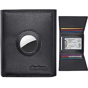 doeboe Trifold Airtag Wallet for Men Women Genuine Leather, Minimalist RFID Wallet for Apple Air tag Tracker, Men's Leather Trifold Wallet for Credit Card, Cash, Large Capacity, Airtags Accessories