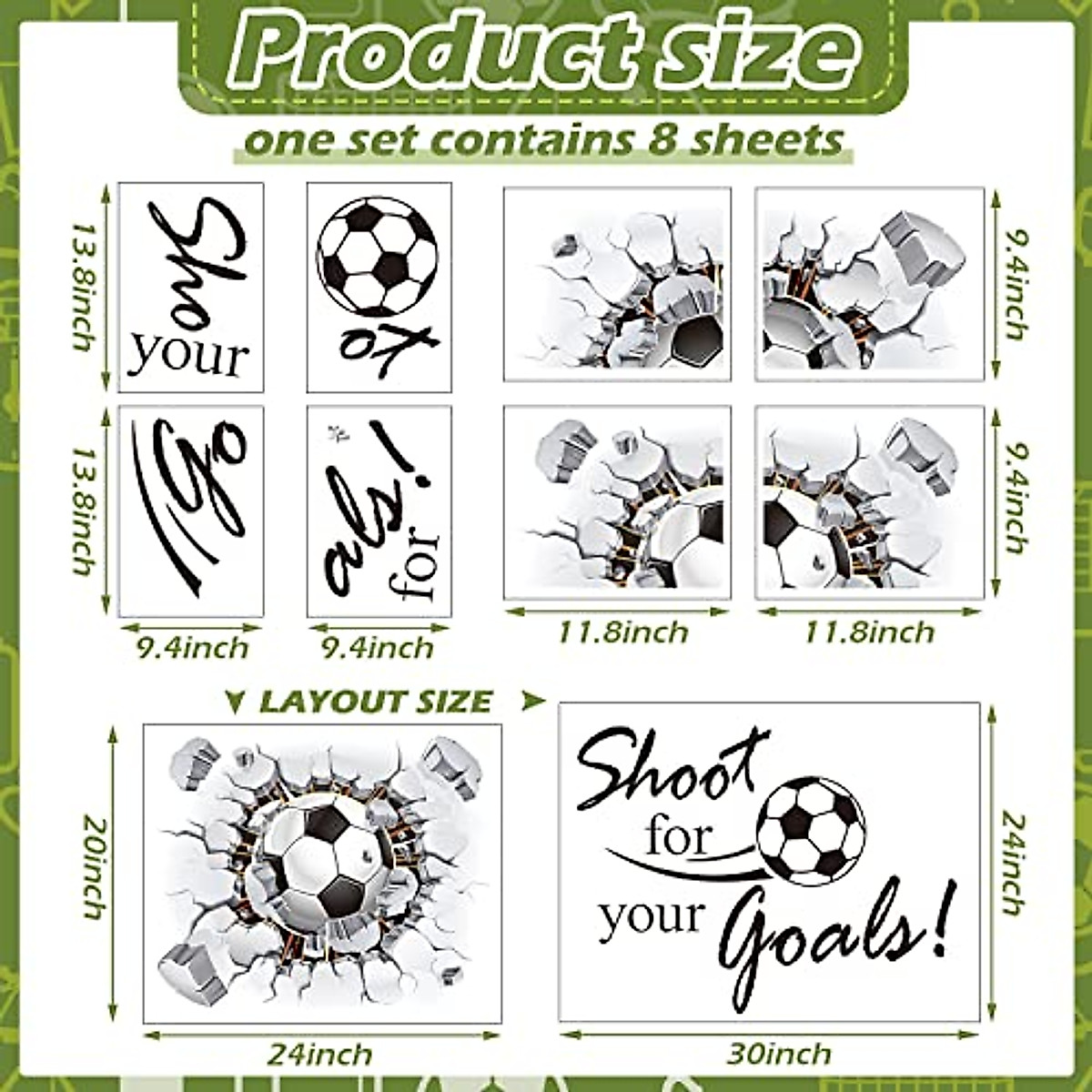 Soccer Wall Decal Soccer Wall Decor Soccer Stickers for Wall Soccer Room Decor Football Stuff Soccer 3D Wall Art Shoot for Your Goals Wall Art Football Stickers for Bedroom Kids Boy Wall Decoration