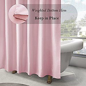 AooHome Extra Long 72x78 inch Shower Liner, Fabric Solid Color Shower Curtain Liner with Hooks, Weighted Hem, Waterproof, Pink