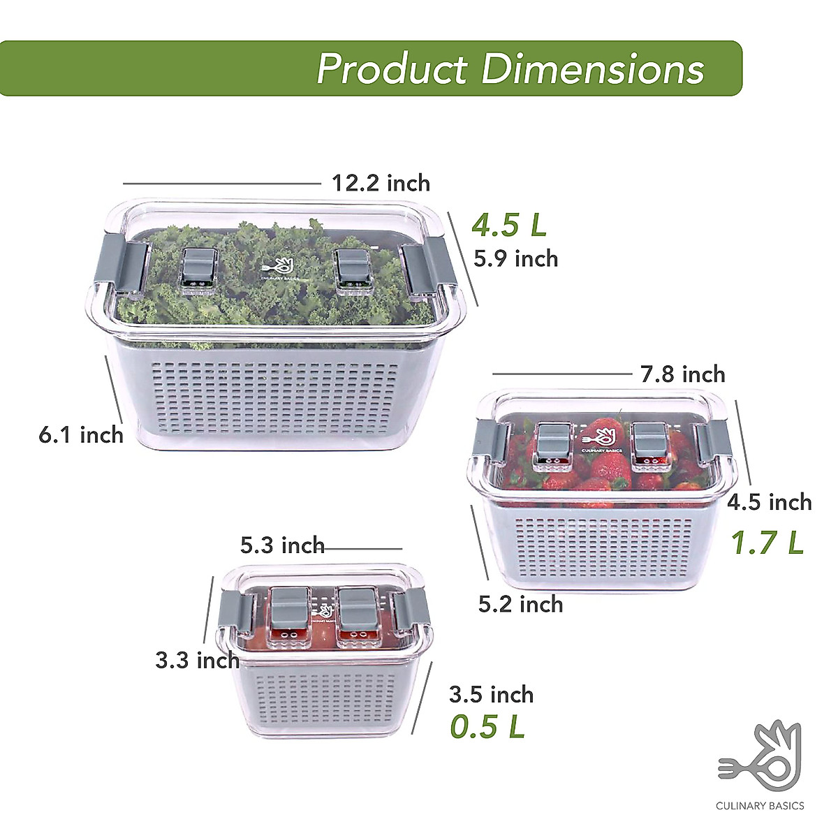 Fruit Storage Containers for Fridge Produce Saver Container for Refrigerator Vegetable Lettuce Keeper Organizer Food Berry Bin with Lid