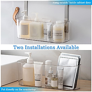 EsLuker.ly 2 Pack Over Cabinet Door Organizer Holder, 2 Styles Plastic Cabinet Storage Basket for Kitchen Pantry Bathroom| Hang Outside or Inside Door (Single Grid & Three Grids, Clear)