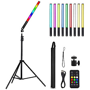 RGB Handheld LED Video Light, Wand Stick Photography Light 9 Colors with 26.2" to 78.7" Tripod & Remote Control, Adjustable 3200K-5600K [Upgraded]