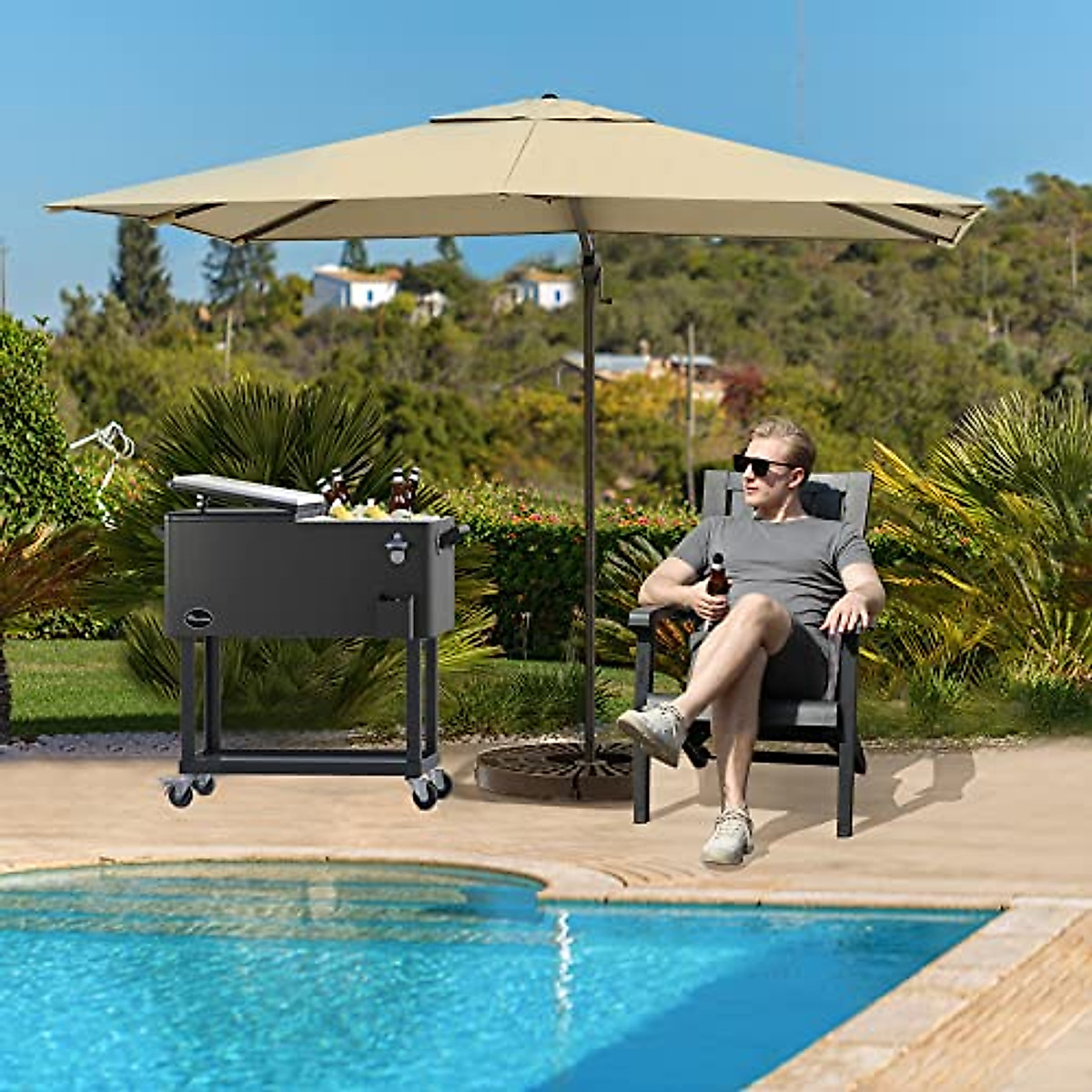 YITAHOME 80 Quart Rolling Cooler Cart with Bottle Opener Drainage, Portable Patio Cooler Rolling on Wheels, Outdoor Rolling Beverage Cart Drink Cooler for Patio Pool Deck Party BBQ Cookouts (Black)