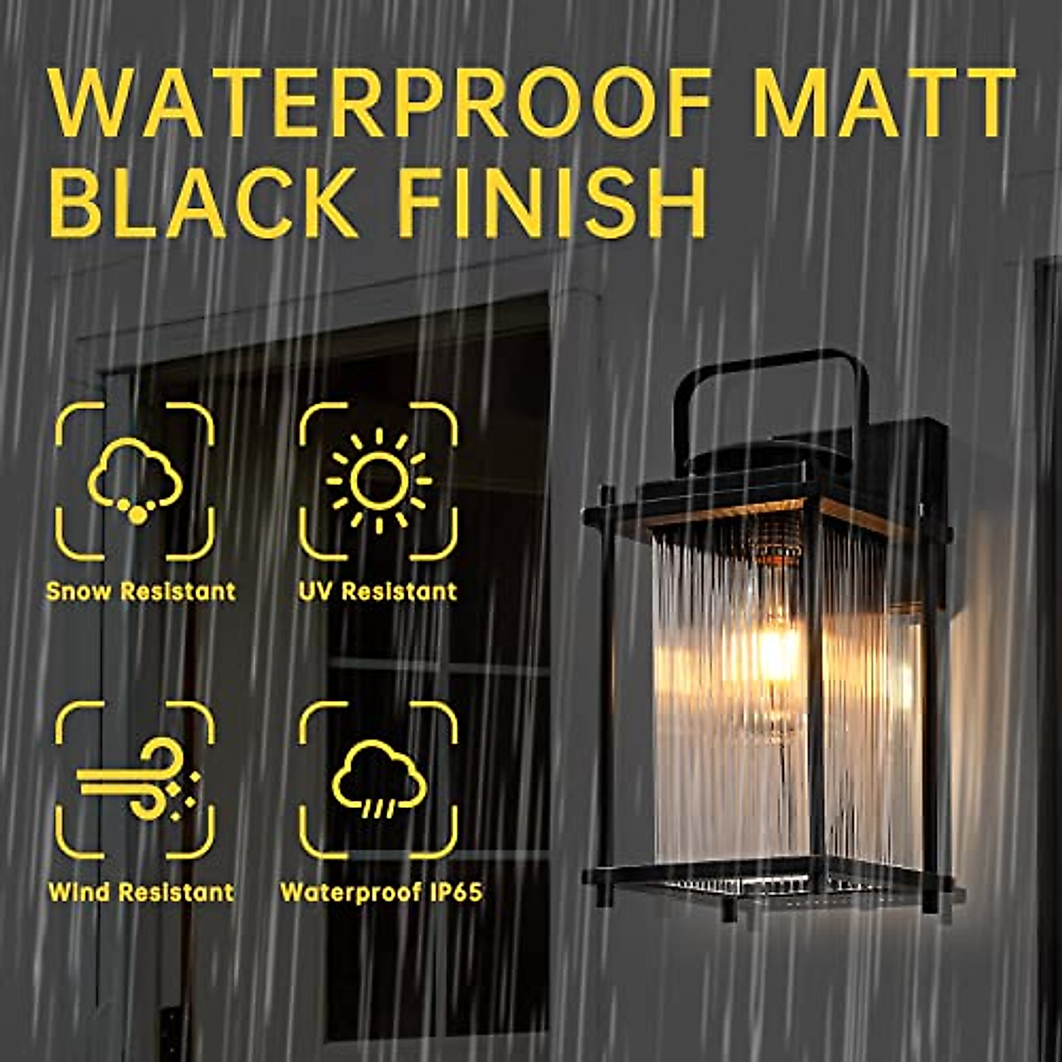 GAAZIE Outdoor Wall Lantern,Exterior Waterproof Light Fixtures,Black Porch Light with Striped Glass,13''H Outdoor Light Fixtures for Garage Front Porch and Patio 1 Pack Bulb Not Included