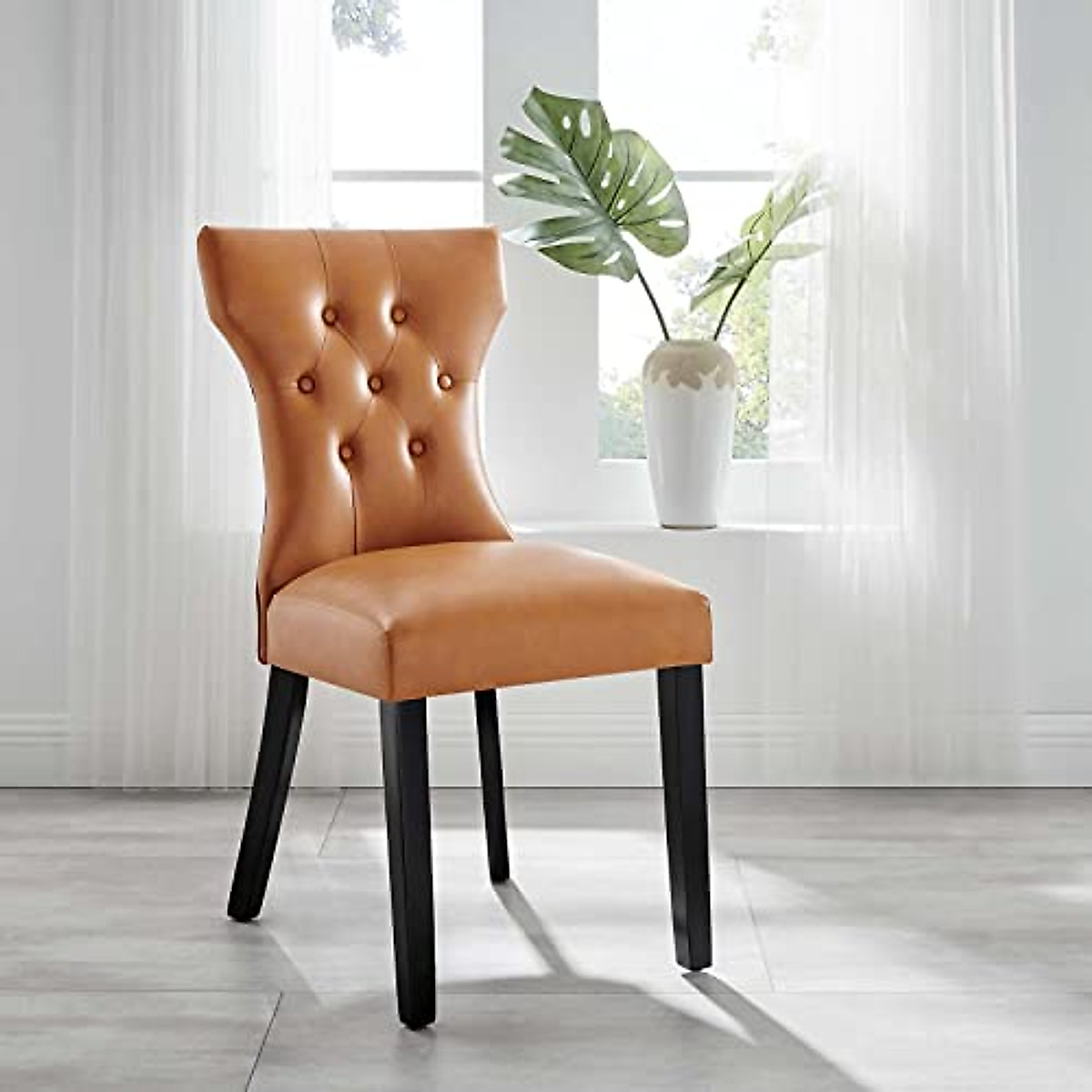 Modway Silhouette Modern Tufted Vegan Leather Upholstered Parsons Tan, One Dining Chair