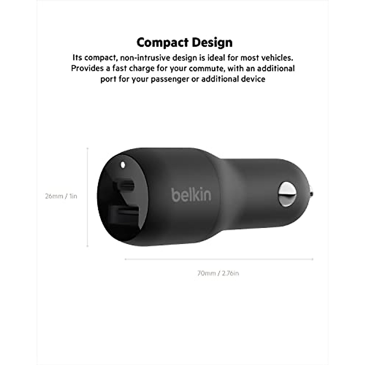 Belkin 37 Watt Dual USB Car Charger - Power Delivery 25W USB C Port & 12W USB A Port for PPS Charging Apple iPhone 14, 14 Pro, 14 Pro Max, iPhone 13, Samsung Galaxy, AirPods & More