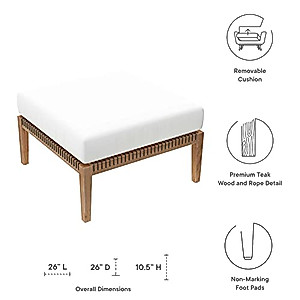 Modway Clearwater Outdoor Patio Teak Wood Ottoman in Gray White