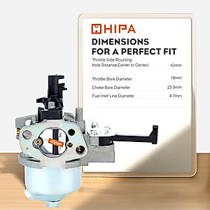 HIPA SH265 18 853 16-S 6.5hp Carburetor Compatible with Kohler SH265 3000 6.5hp 0J88870123 Pressure Washer 0059870 0059890 5987 6595 6596 6597 Harbor Freight Predator 212cc 60363 68121 68120