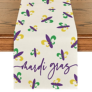 Artoid Mode Iris Purple Mardi Gras Table Runner, Seasonal Kitchen Dining Table Decoration for Home Party Decor 13x72 Inch