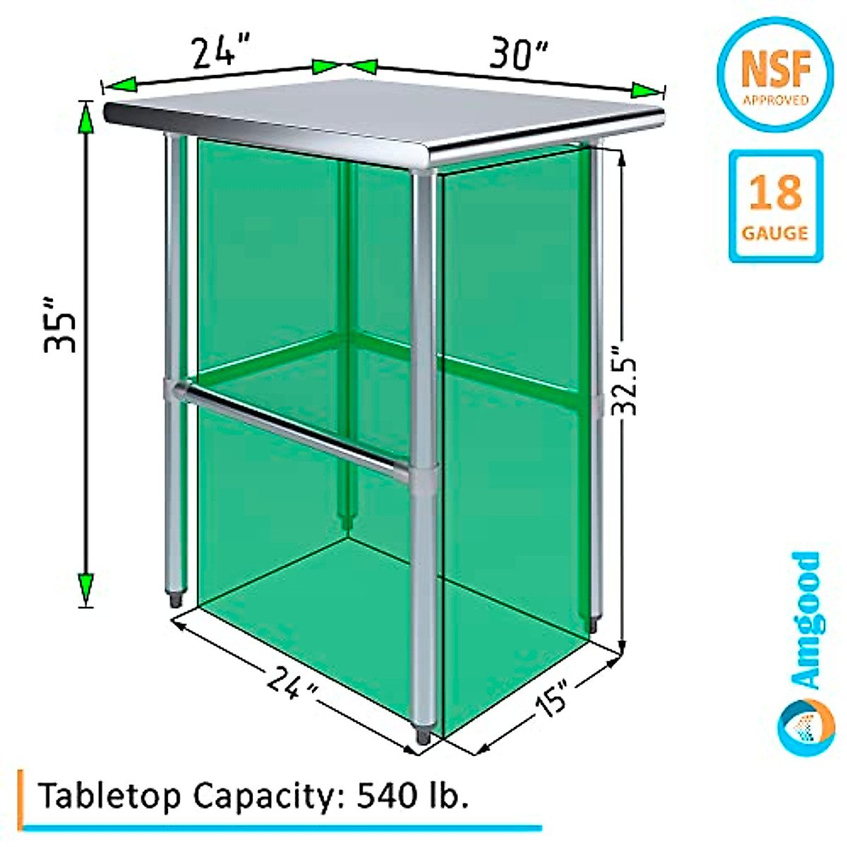 30" X 24" Open Base Stainless Steel Work Table | Residential & Commercial | Food Prep | Heavy Duty Utility Work Station | NSF