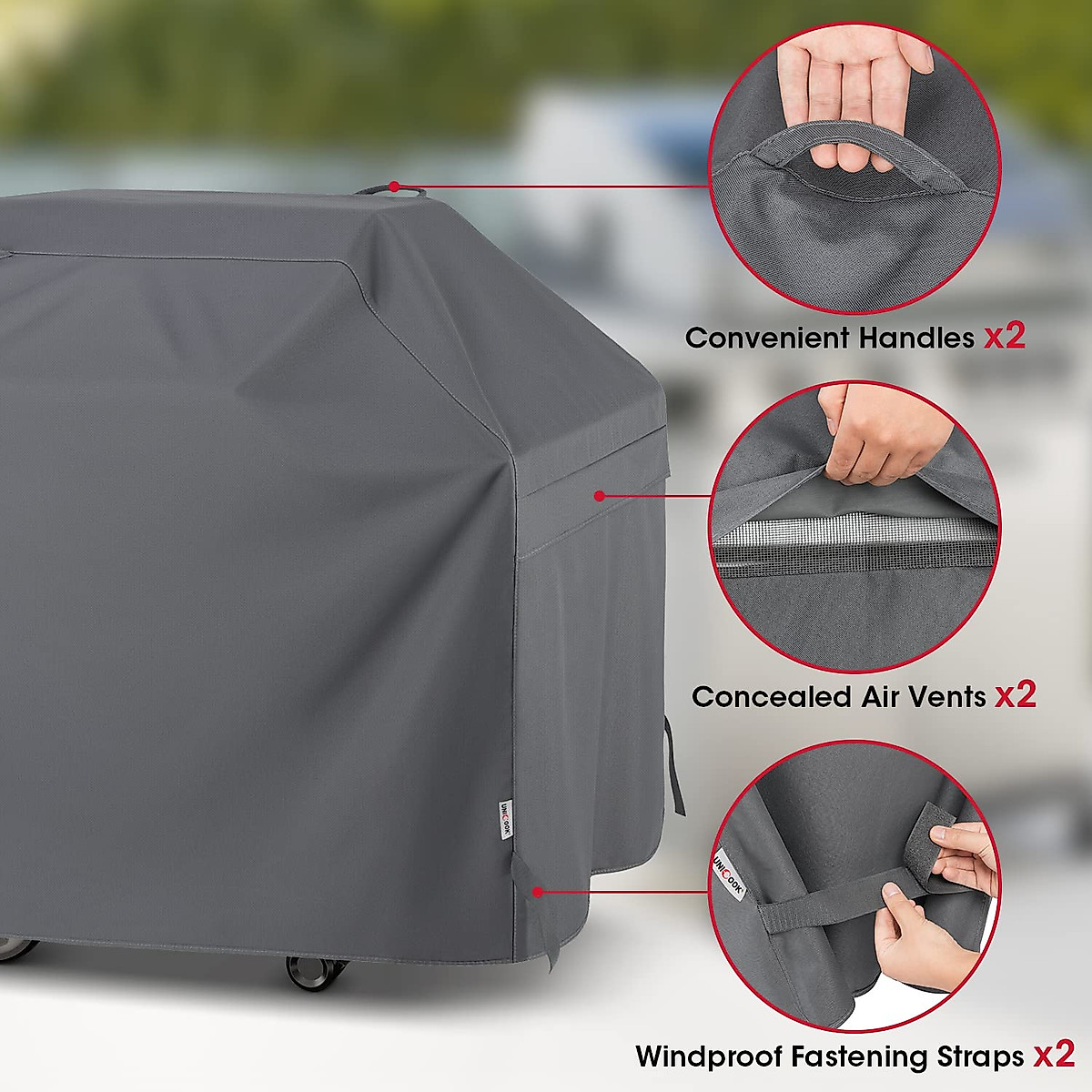 Unicook Grill Cover for Outdoor Grill, 60 Inch BBQ Cover, Heavy Duty Waterproof, Fade Resistant, Weather Resistant, Anti-Rip, Gas Grill Cover Compatible with Weber, Char-Broil, Nexgrill, etc. Grey