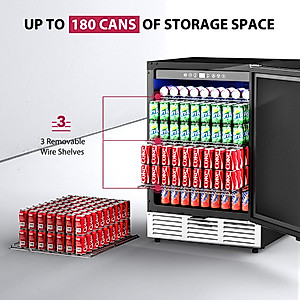 Icyglee 24 Inch Beverage Refrigerator, 180 Cans Undercounter Beverage Fridge with Stainless Steel for Home and Patio Use, Outdoor Refrigerator for Soda, Beer, Wine
