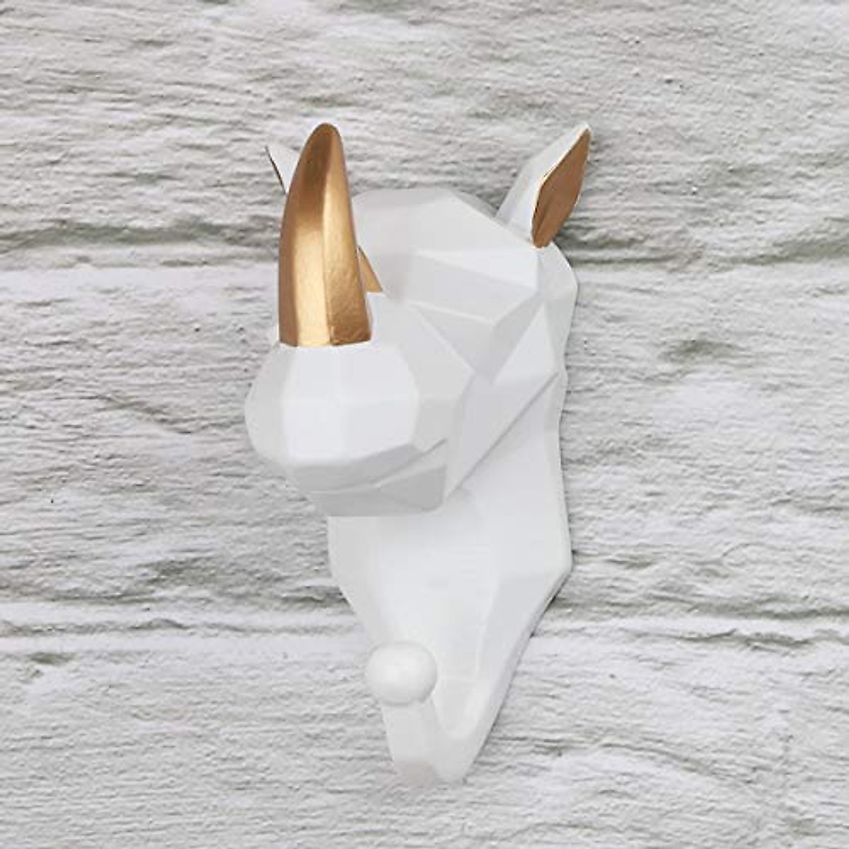 Kepfire Resin White Rhino Head Living Room Hallway Bedroom Wall Decoration Animal Creative Hook Hanging Coat Scarf Bag Key Cap Robes Holder Rack Jewelry Display
