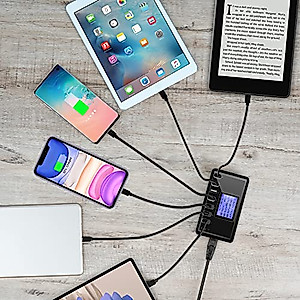 USB Charger, slitinto 60W 12A 8-Port USB Charging Station Multi Port USB Hub Charger Compact Size LCD Display Compatible with iPhone iPad Samsung Kindle Tablet Bluetooth Earbuds and More