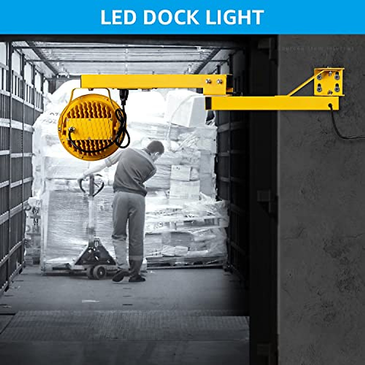 LEONLITE LED Loading Dock Light 50W, 45 Inch Double Swing Arm Dock Light, 360° Rotatable Light Head, 5700K IP65 Folding Double Arm Dock Lights for Trailers, Docks, Warehouses, Container, ETL Listed