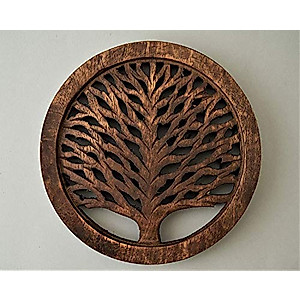 Set of 2 Wooden Trivets for Hot Dishes Pots and Pans Tea Pot Holders Nonslip Heat Resistant Kitchen Counter Accessories for Table Countertops (TRWAL) 8" Diameter Tree of Life Design