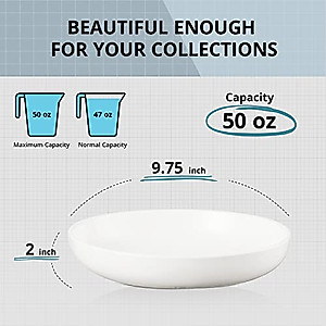 LIFVER 9.75" Large Pasta Bowls, 50 Ounces Salad Bowls Large, White Pasta Bowl Set of 4, Ceramic Pasta Plates Set, Wide Shallow Bowls Set, Microwave Dishwasher Safe